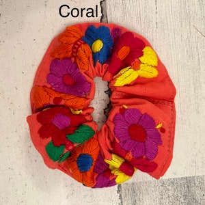Gorgeous Floral Embroidered Scrunchies. Artisanal Braided. Embroidered ...