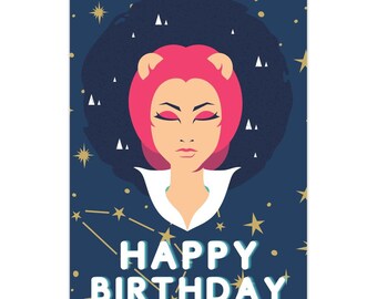 Leo Birthday Card, Zodiac Birthday Card, Astrology Card, Leo Gift, Card ...