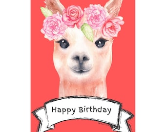 Llama Birthday Card Birthday Card Llamas Fiesta Birthday Card Cute ...