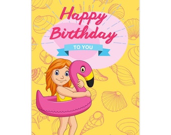 Flamingo Birthday Card Instant Download, Kids Birthday Card, Printable ...