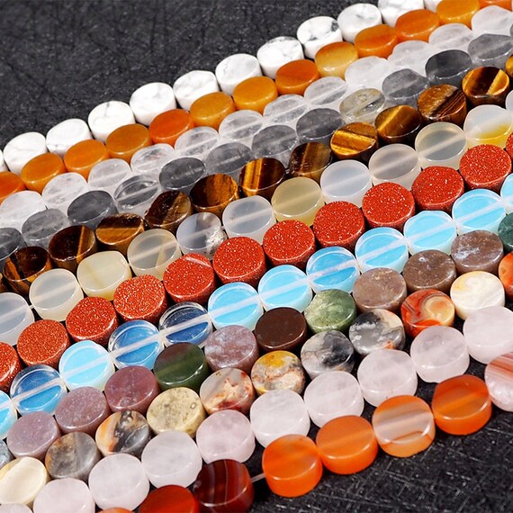 10mm Circle Flat Disc Natural Stone Sheetcross Hole Gemstone - Etsy