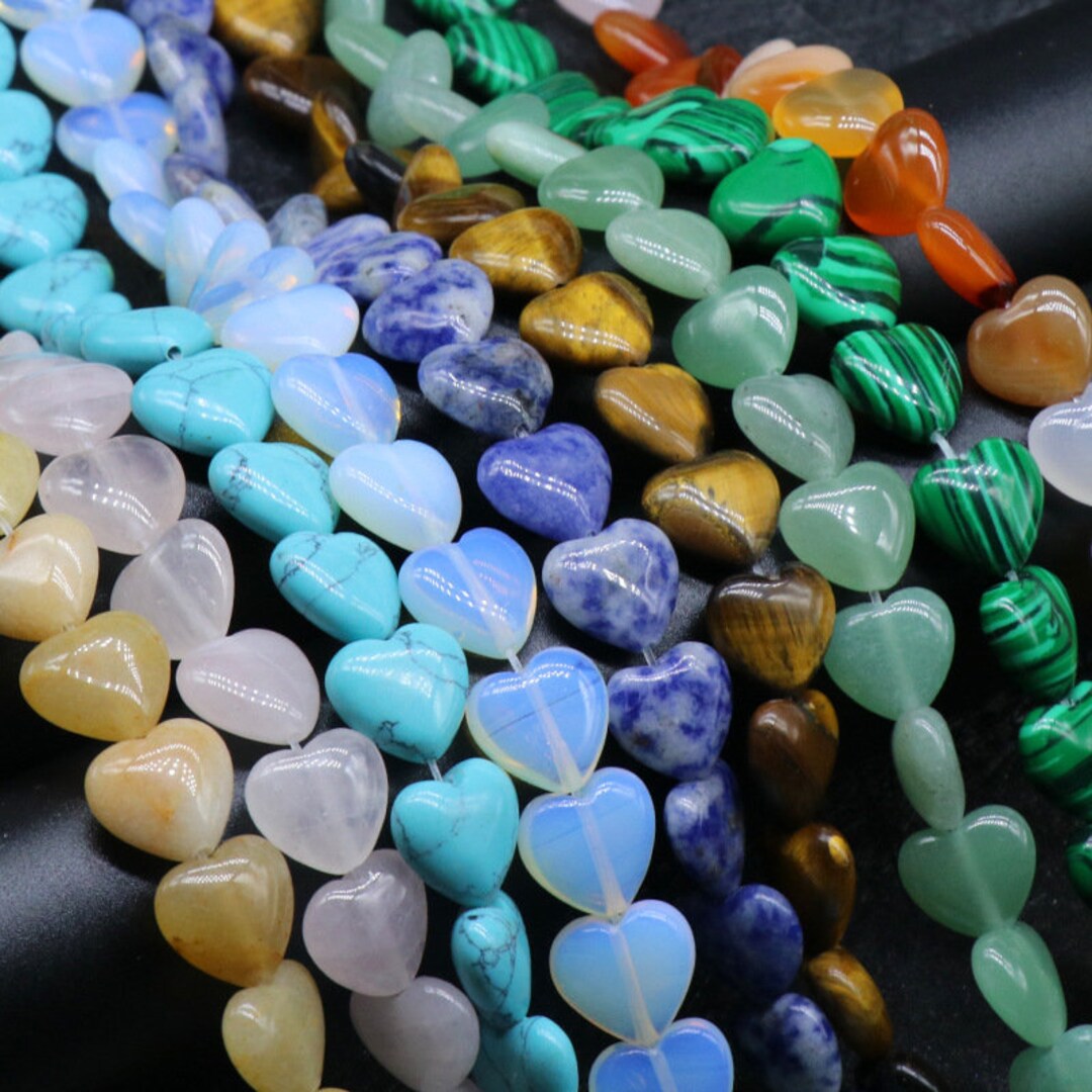 14mm Natural Semi Precious Stone Heart Beads Strand String, DIY Jewelry Materials - Etsy UK