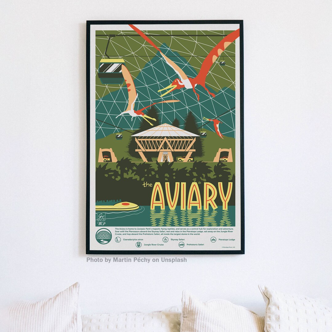 Jurassic Aviary Jurassic Park Poster Art Print Jurassic Park Art WPA Poster Travel Poster ...