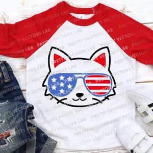 Patriotic Cat Svg 4th of July Svg USA Kitten With Sunglasses | Etsy