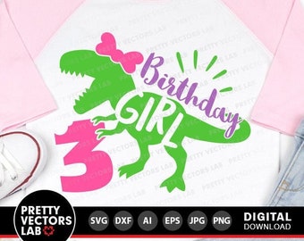 Girl Three Rex Svg, 3rd Birthday Svg, Girls T-rex Svg, Dinosaur ...