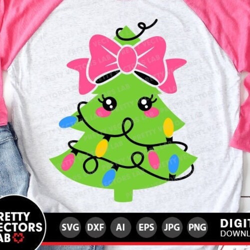 Christmas Tree With Lights Svg Girl Christmas Svg Kawaii - Etsy
