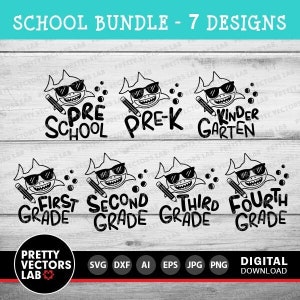 Shark School Svg Bundle, Back to School Svg, Dxf, Eps, Png, Kids Shirt ...