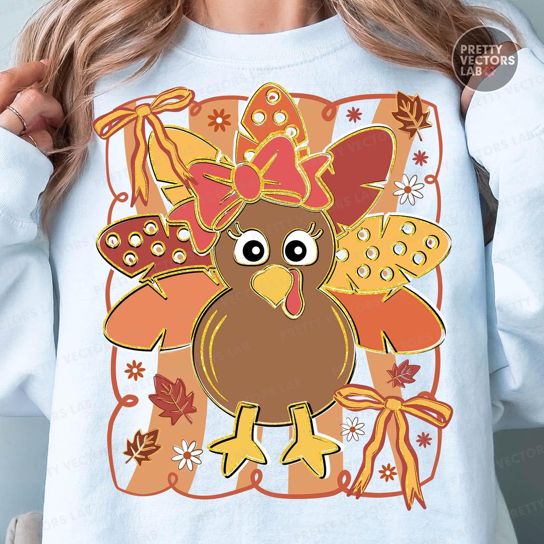 Coquette Turkey PNG, Girls Thanksgiving Png, Preppy Cute Turkey Png ...