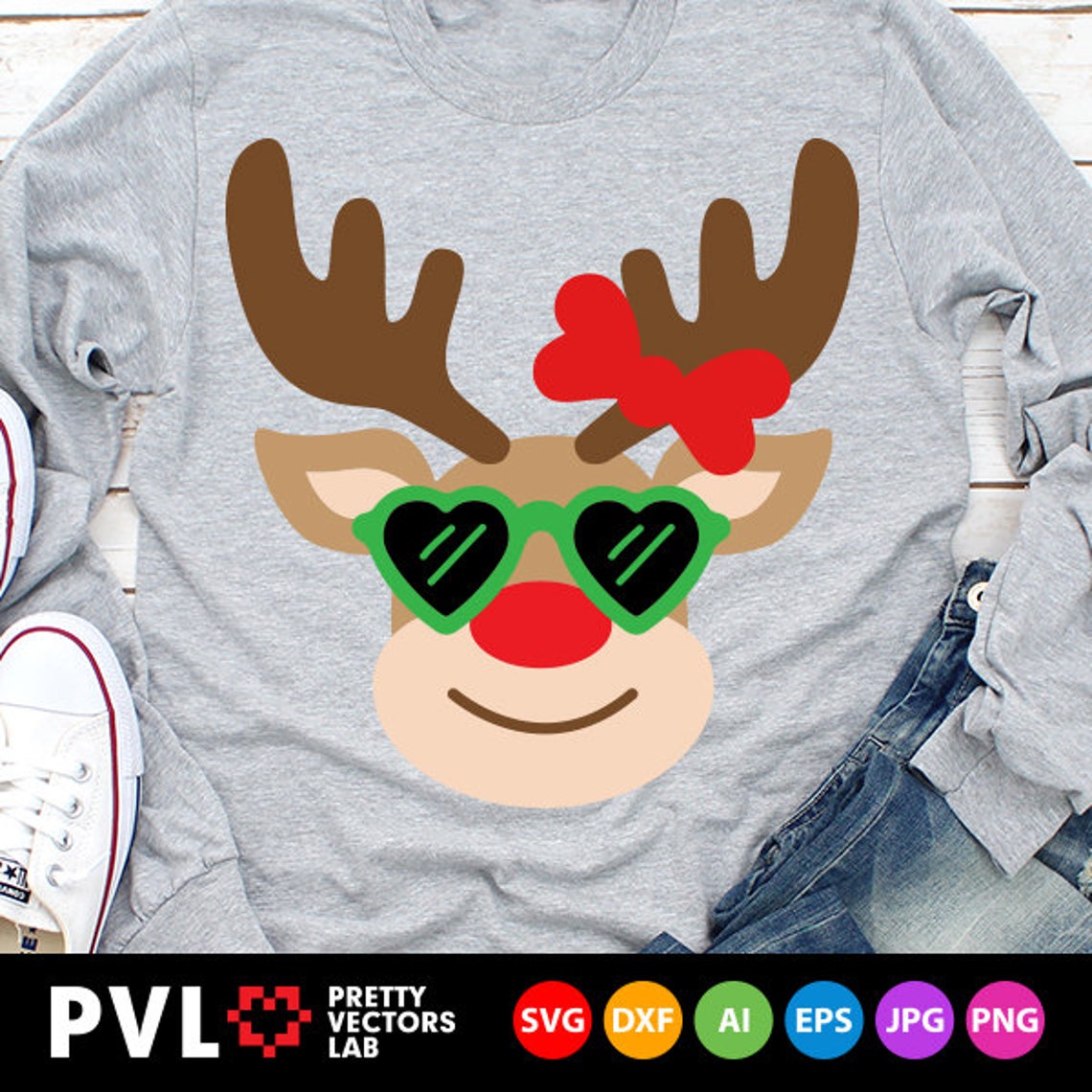Reno con gafas de sol Svg Navidad Svg Chica Reno Svg Dxf | Etsy
