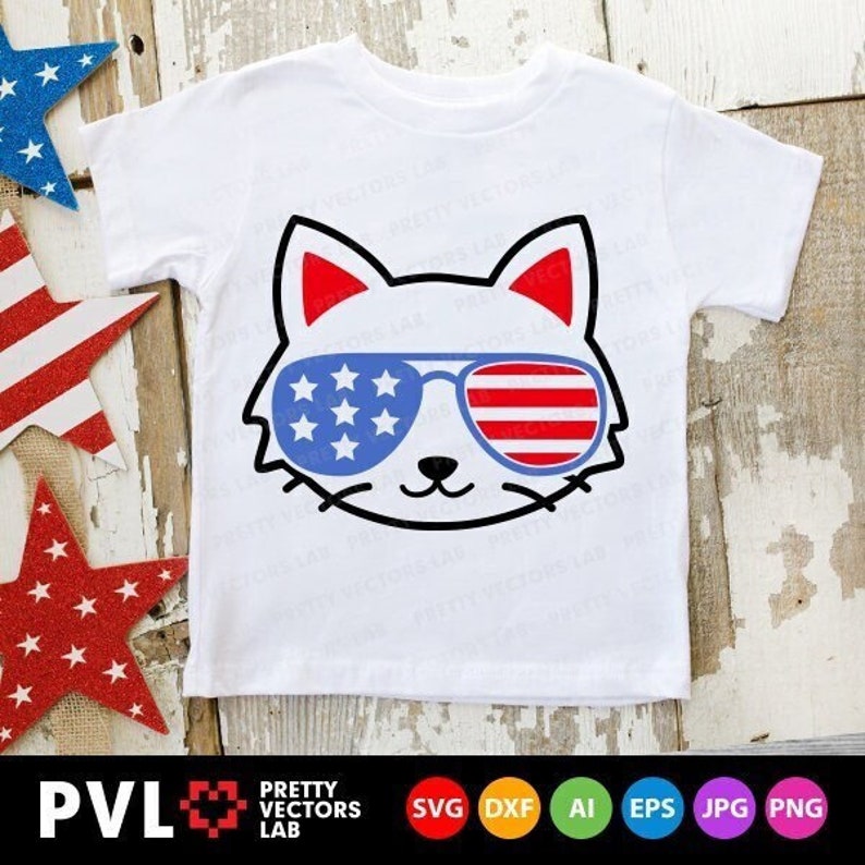 Patriotic Cat Svg 4th of July Svg USA Kitten With Sunglasses - Etsy