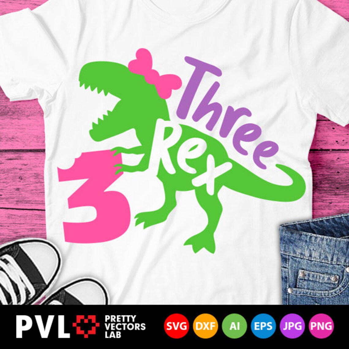 Girl Three Rex Svg 3rd Birthday Svg Girls T-Rex Svg | Etsy