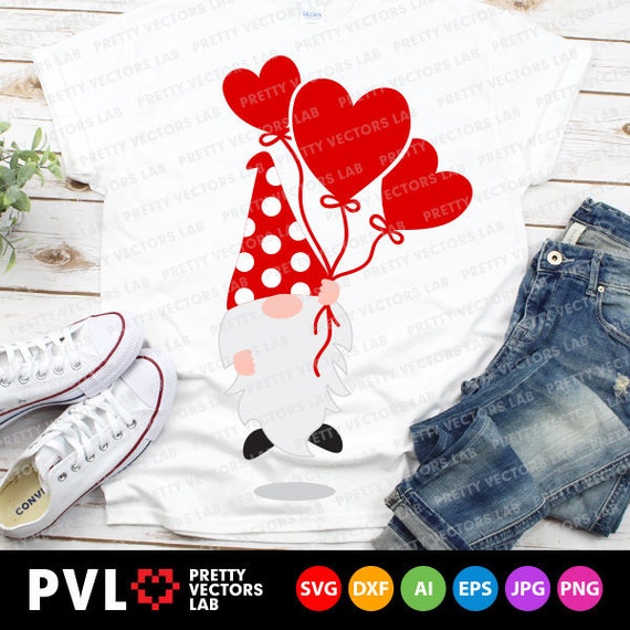 Gnome With Balloon Heart Svg Valentine's Day Svg Dxf Eps | Etsy