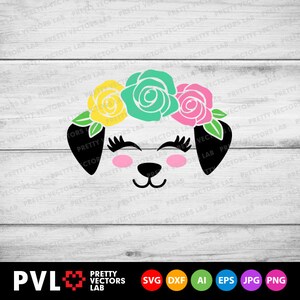 Puppy Face Svg, Cute Dog With Flowers Svg, Girls Svg Dxf Eps Png ...