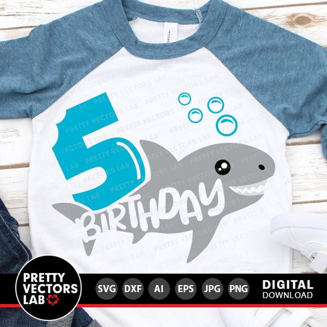 Shark 5th Birthday Svg, Boy Birthday Svg, Dxf, Eps, Png, Fifth Birthday ...