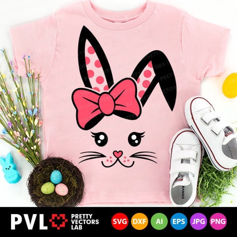 Bunny Svg Easter Cut Files Girl Bunny With Bow Svg Cute | Etsy