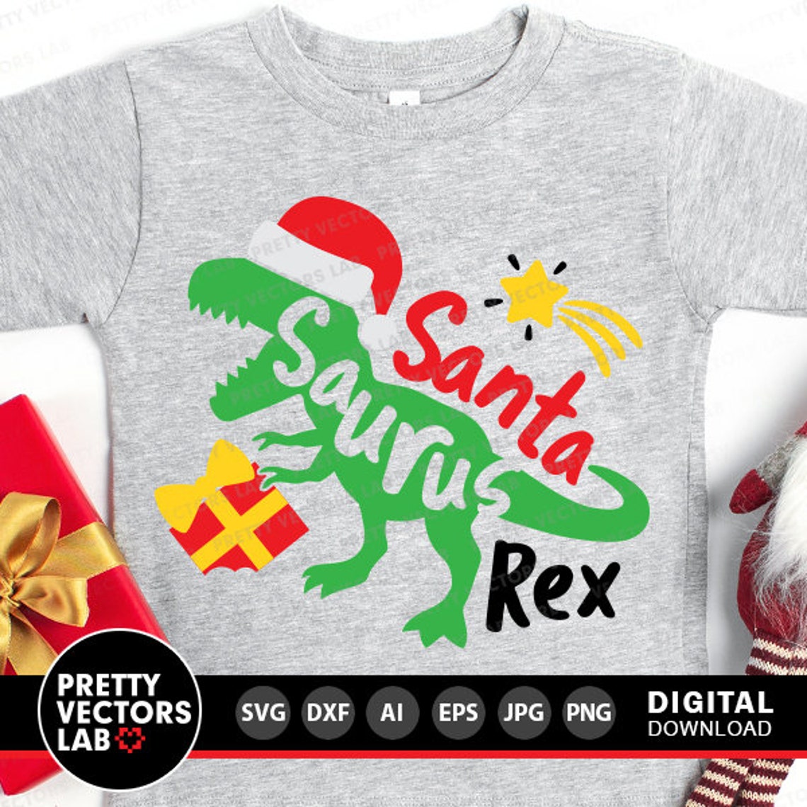 Christmas Dinosaur Svg, Santasaurus Rex Svg, Santa T-rex Svg Dxf Eps ...