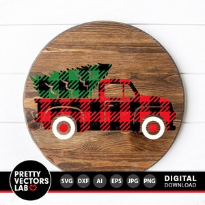 Christmas Truck Svg, Buffalo Plaid Svg, Vintage Truck Svg, Dxf, Eps ...