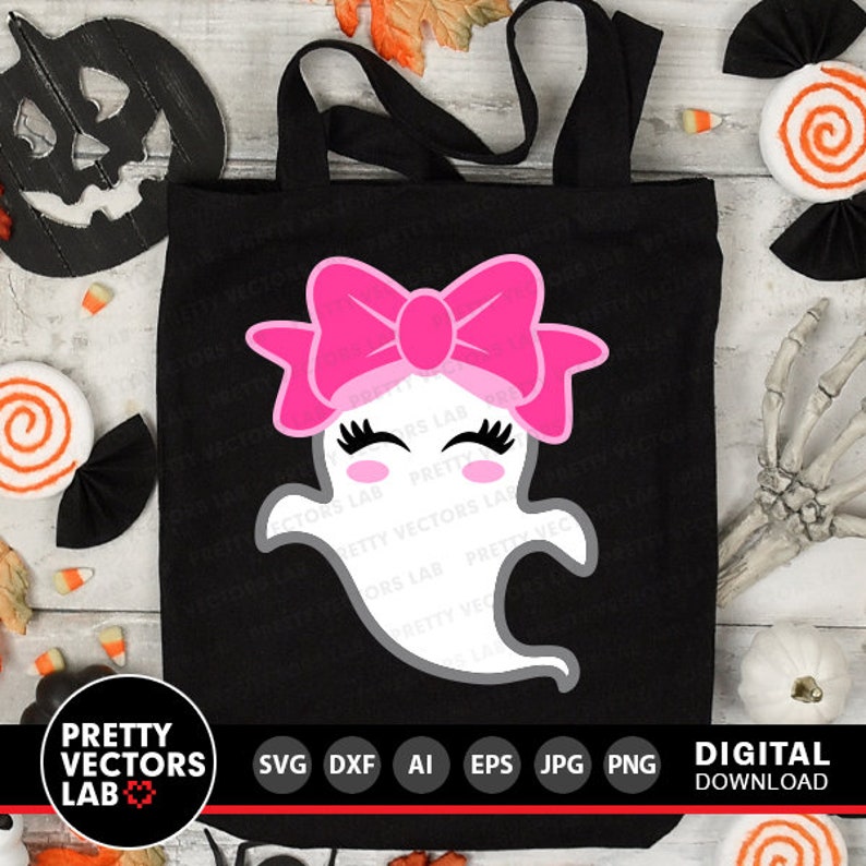 Girl Ghost Svg Halloween Cut Files Ghost With Bow Svg Girls - Etsy