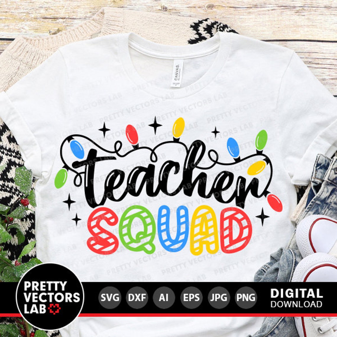 Teacher Squad Svg, Christmas Svg, Christmas Lights Cut Files, Holidays ...