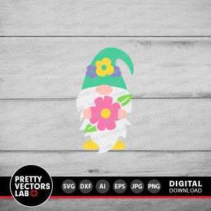 Spring Gnome Svg, Easter Gnome Svg, Spring Cut File, Gnome With Flower ...