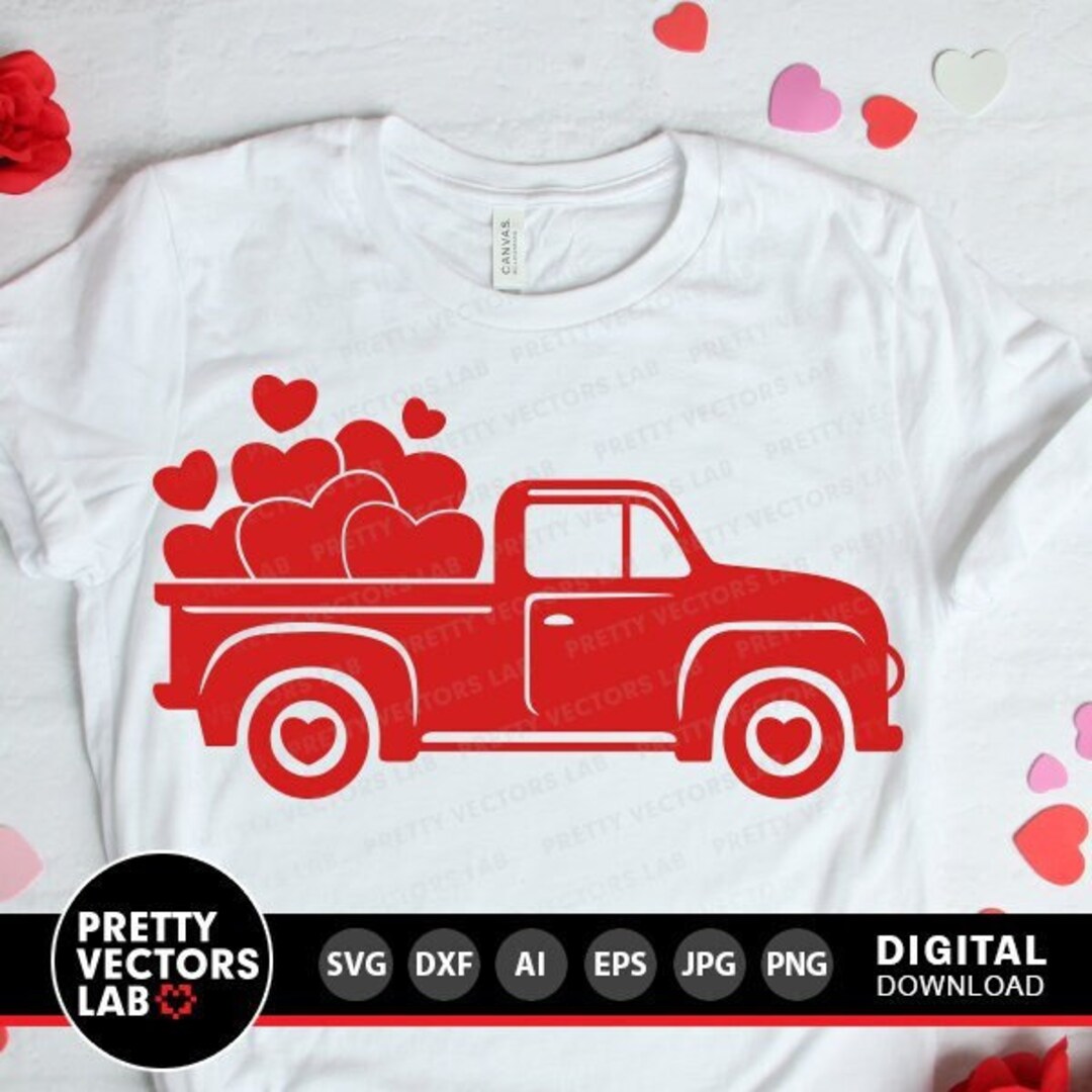 Valentine's Truck Svg, Red Vintage Truck Svg, Valentine's Day Cut Files ...
