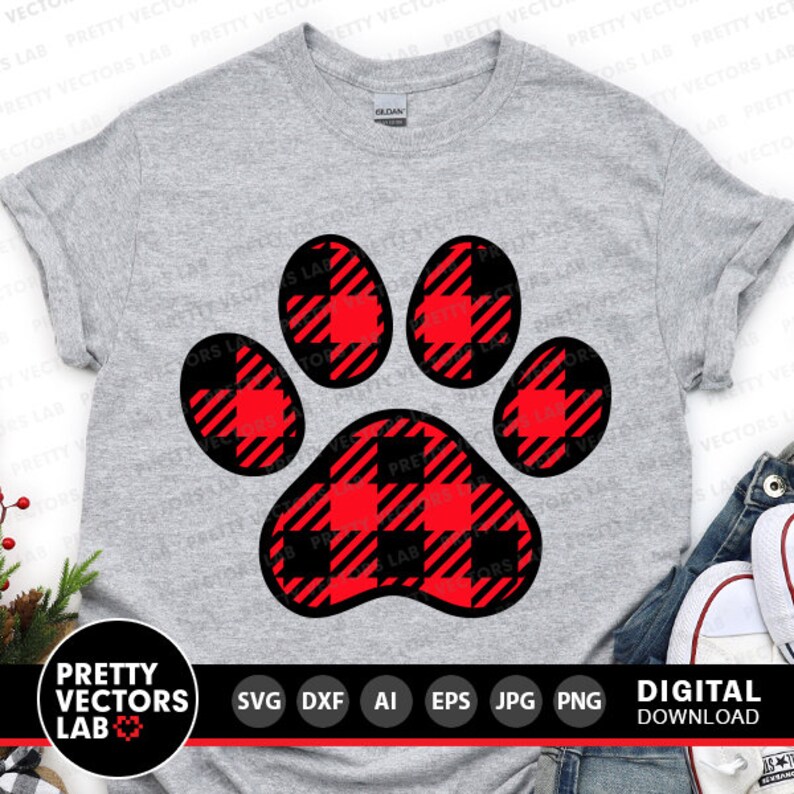 Buffalo Plaid Paw Svg, Christmas Paw Print Svg Dxf Eps Png, Dog Mom Svg ...