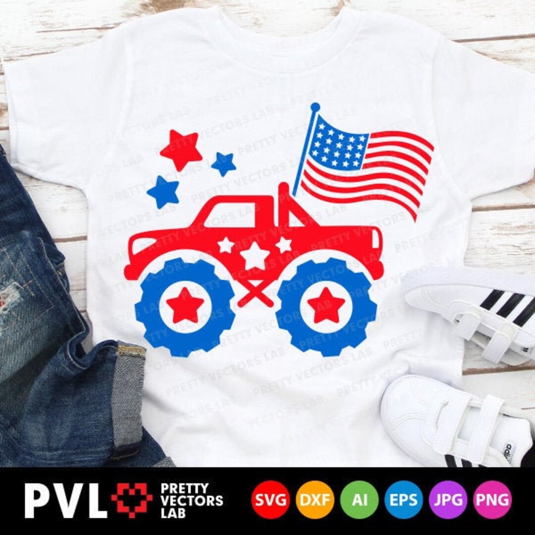 4th of July Svg, Patriotic Monster Truck Svg, American Flag Svg, Kids ...