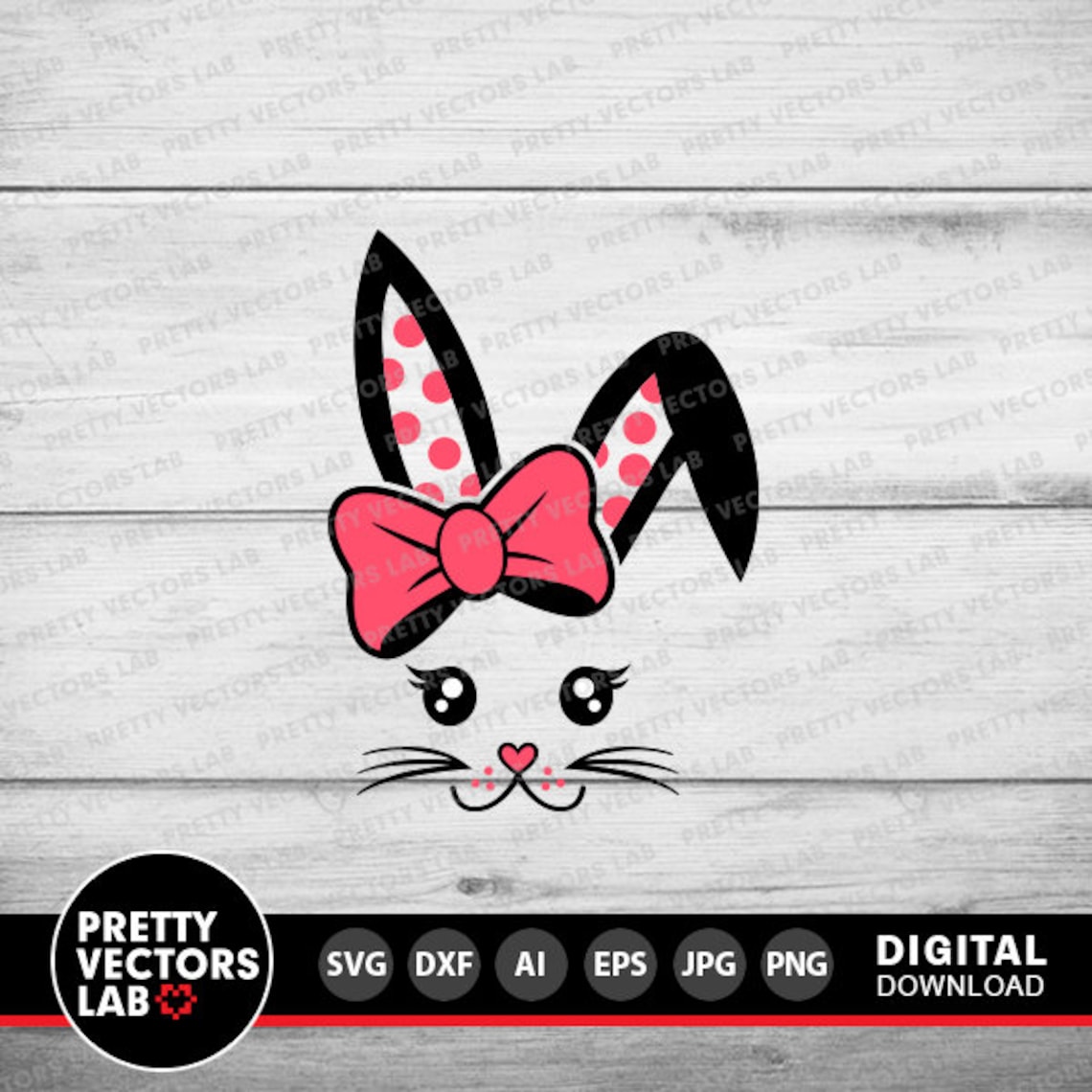 Bunny Svg, Easter Cut Files, Girl Bunny With Bow Svg, Cute Bunny Face ...