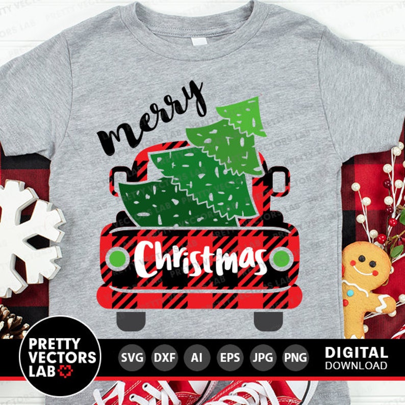 Merry Christmas Truck Svg Buffalo Plaid Truck Svg Grunge - Etsy