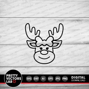 Christmas Svg, Reindeer Face Cut Files, Girl Reindeer Outline Svg, Deer ...