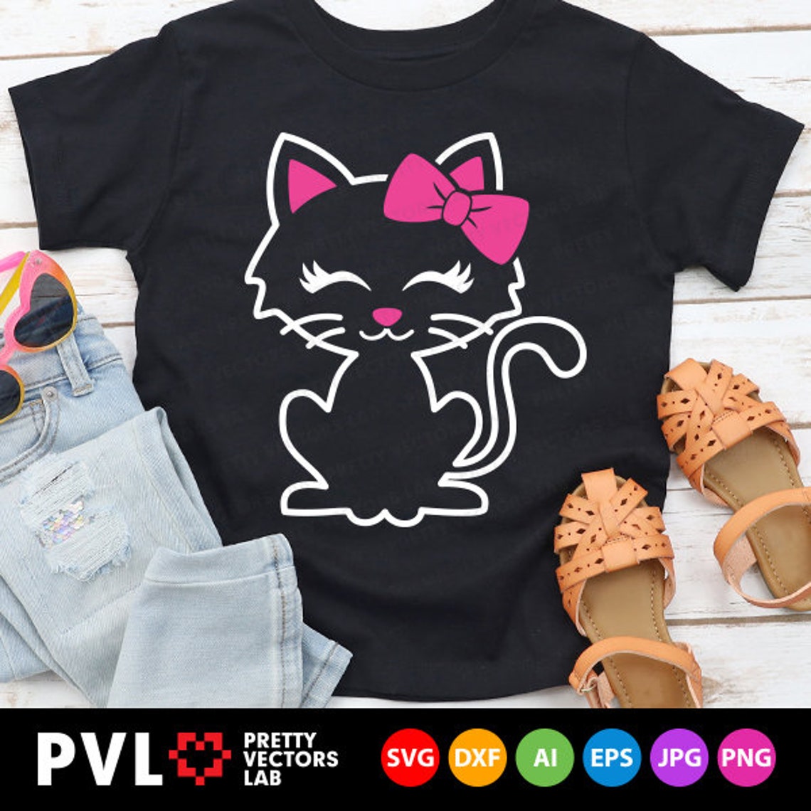 Cat Svg Cute Cat With Bow Cut Files Girls Svg Dxf Eps Png - Etsy