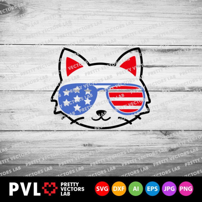 Patriotic Cat Svg 4th of July Svg USA Kitten With Sunglasses | Etsy
