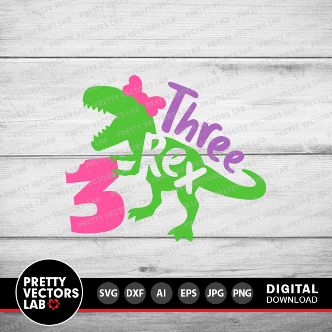 Girl Three Rex Svg 3rd Birthday Svg Girls T-rex Svg - Etsy