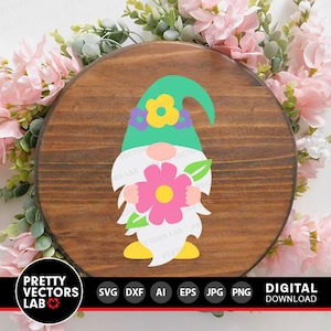 Spring Gnome Svg, Easter Gnome Svg, Spring Cut File, Gnome With Flower ...
