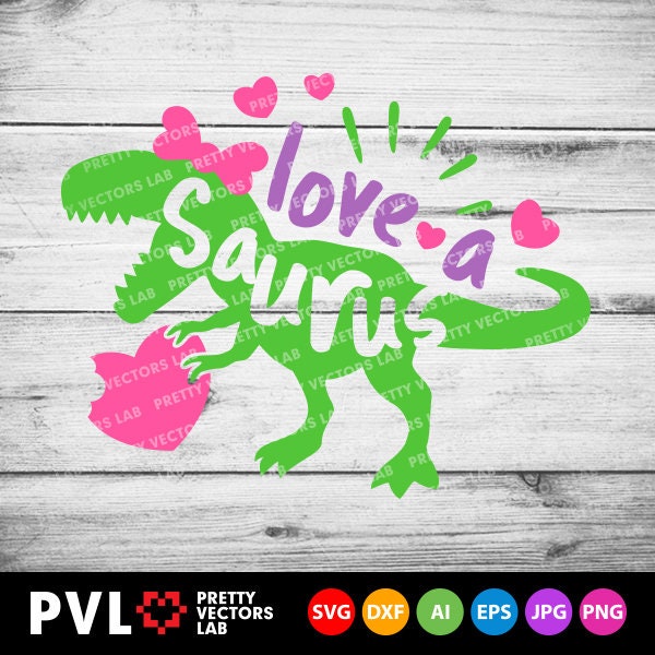 Valentine Dinosaur Svg Girl Valentines Day Svg Love a - Etsy