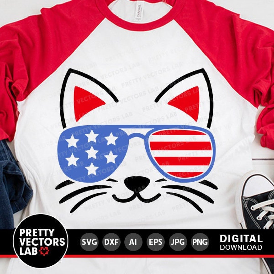 Patriotic Cat Svg, 4th of July Cut File, Cat Face Svg, Dxf, Eps, Png ...