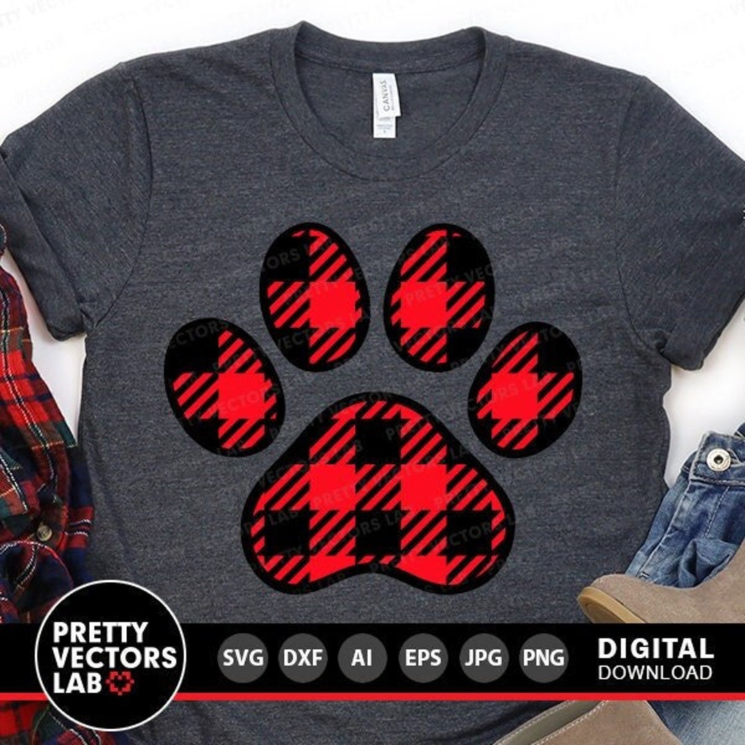 Buffalo Plaid Paw Svg, Christmas Paw Print Svg Dxf Eps Png, Dog Mom Svg ...