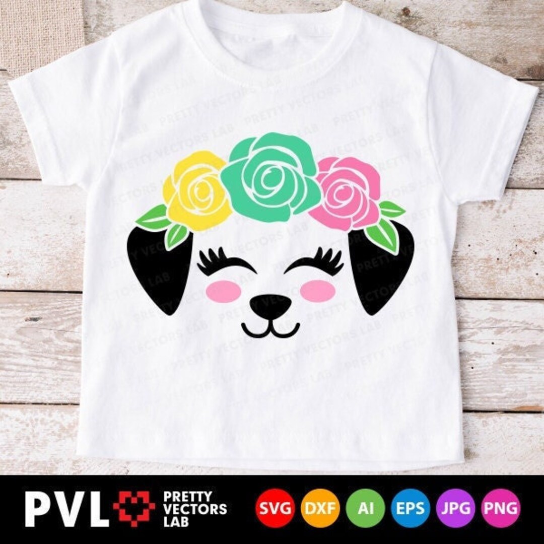 Puppy Face Svg, Cute Dog With Flowers Svg, Girls Svg Dxf Eps Png ...
