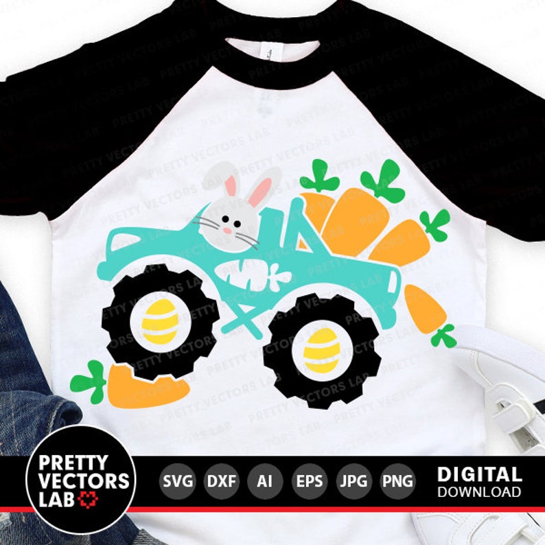 Easter Monster Truck Svg, Easter Cut File, Truck With Bunny Svg Dxf Eps ...