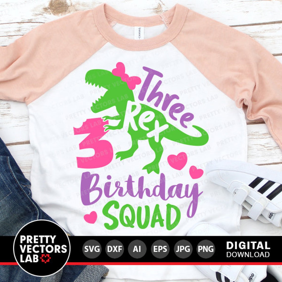 Girl Three Rex Svg, Birthday Squad Svg, 3rd Birthday Svg, Girls T-rex ...