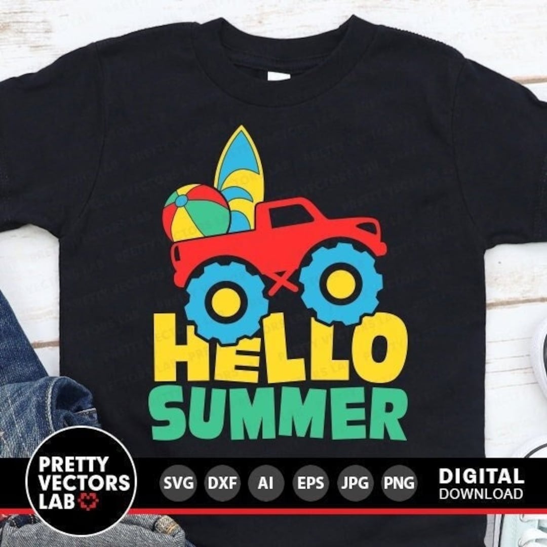 Hello Summer Svg, Summer Monster Truck Cut Files, Vacation Svg Dxf Eps ...
