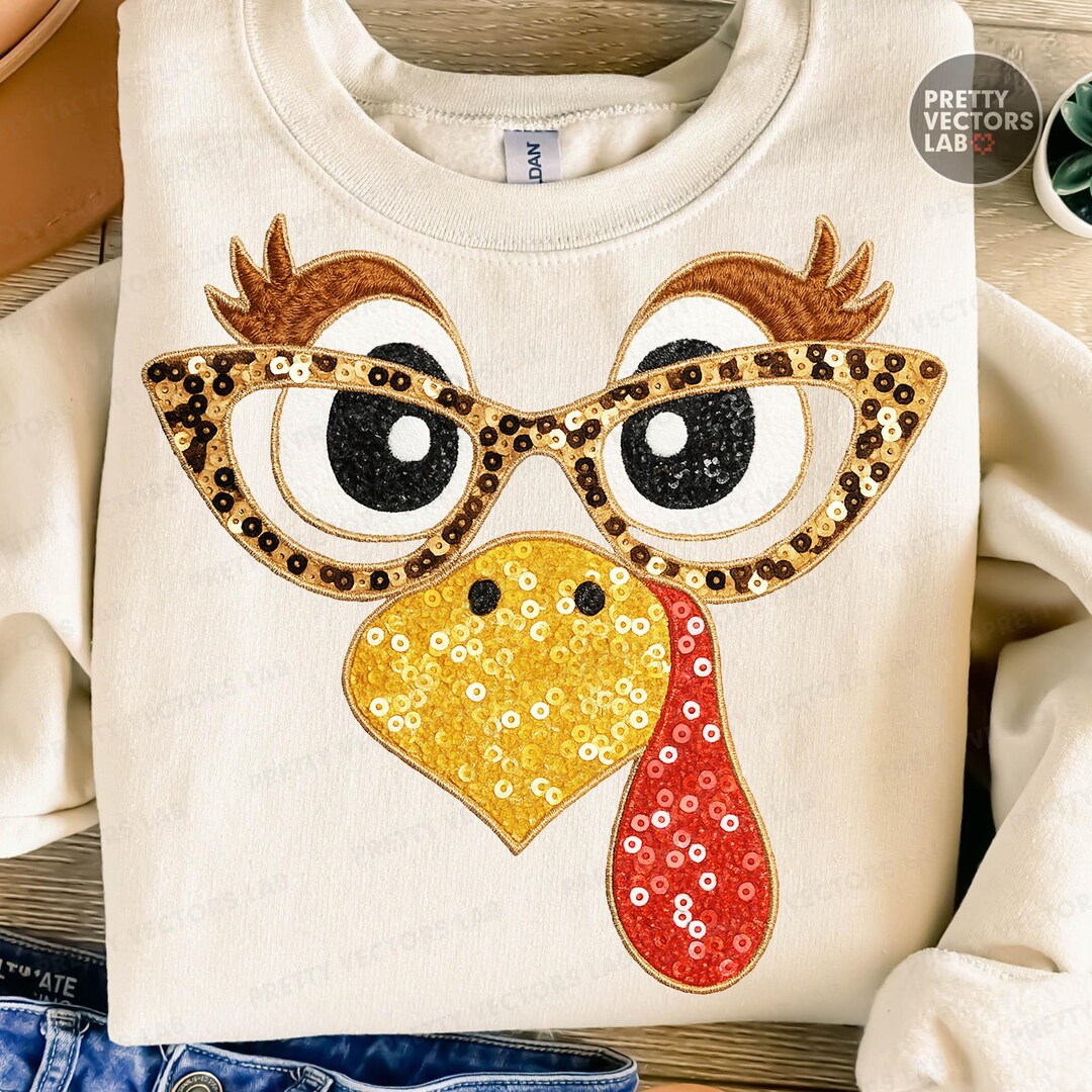 Thanksgiving PNG, Preppy Turkey Sequins PNG, Turkey Face Glasses Png ...