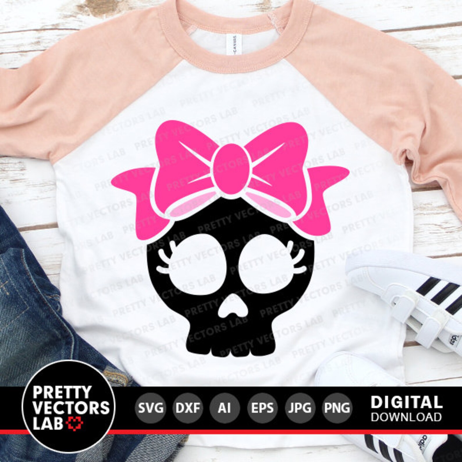 Skull Svg Halloween Svg Cute Skull With Bow Svg Dxf Eps - Etsy