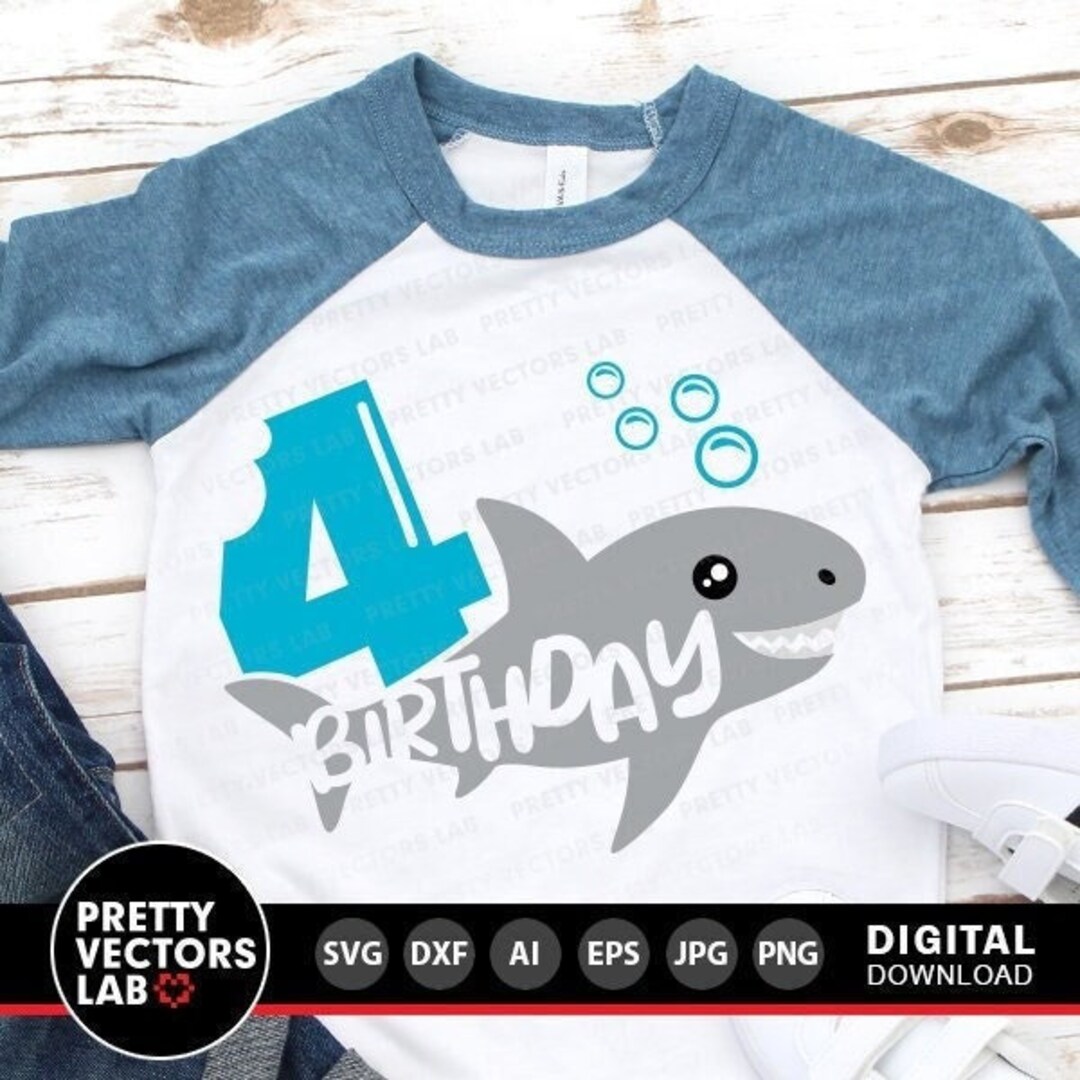 Shark 4th Birthday Svg, Boy Birthday Svg Dxf Eps Png, Fourth Birthday ...