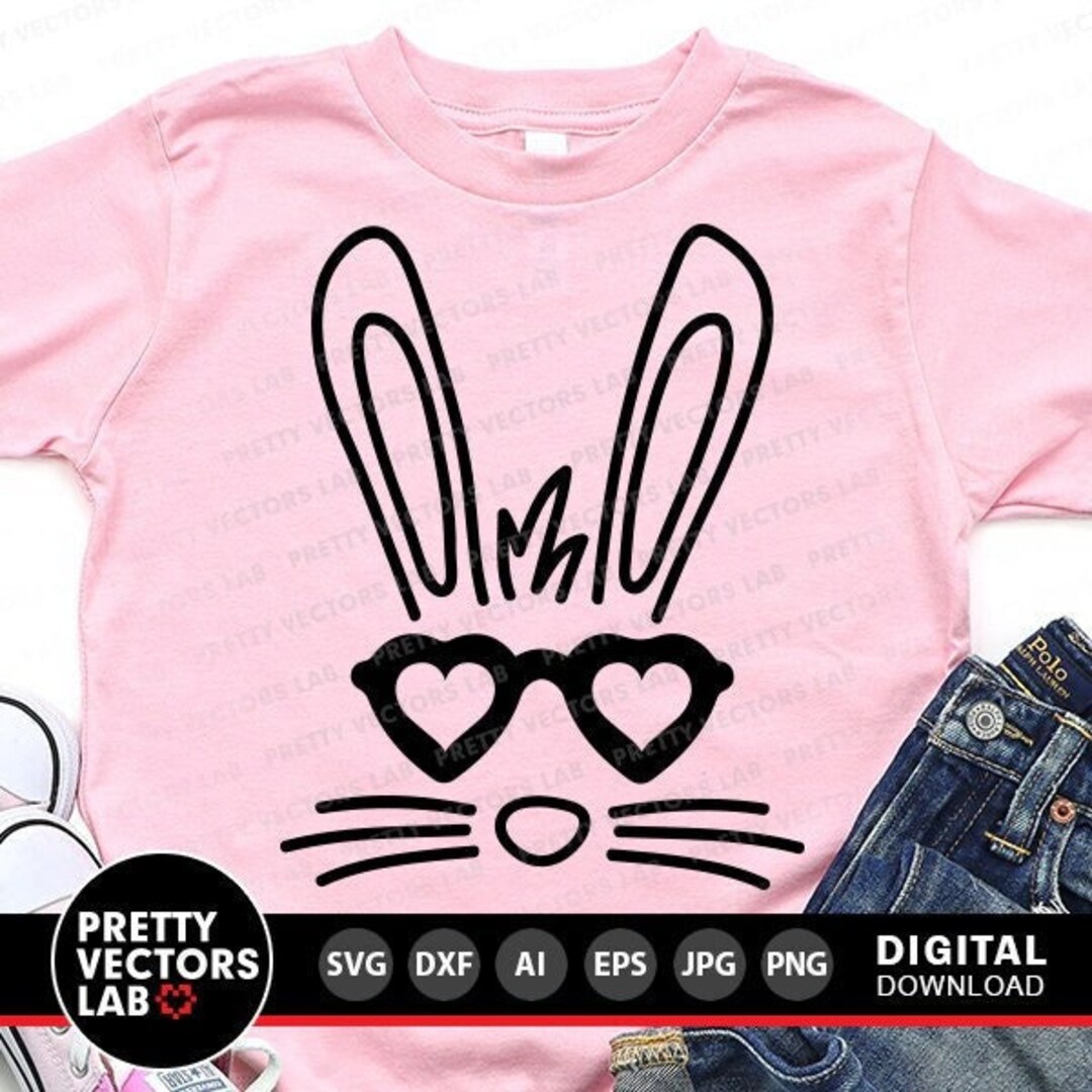 Bunny Face Svg, Easter Cut Files, Girl Bunny With Sunglasses Svg, Dxf ...