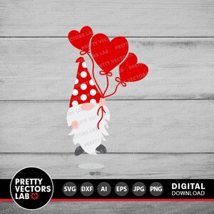 Gnome With Balloon Heart Svg, Valentine's Day Svg Dxf Eps Png ...
