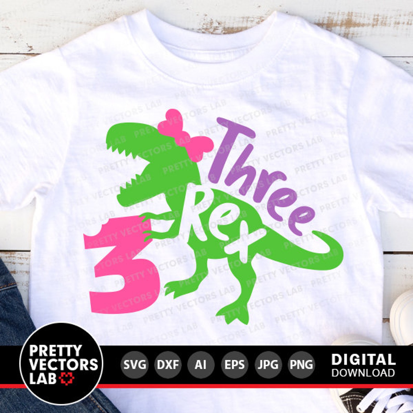 Girl Three Rex Svg 3rd Birthday Svg Girls T-rex Svg - Etsy