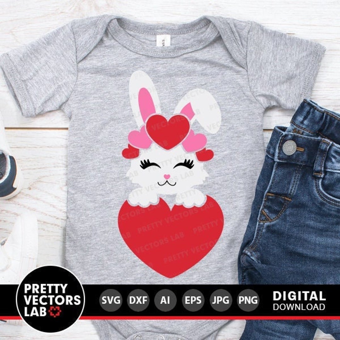 Bunny With Heart Svg, Girls Valentine’s Day Svg, Valentine Bunny Svg ...