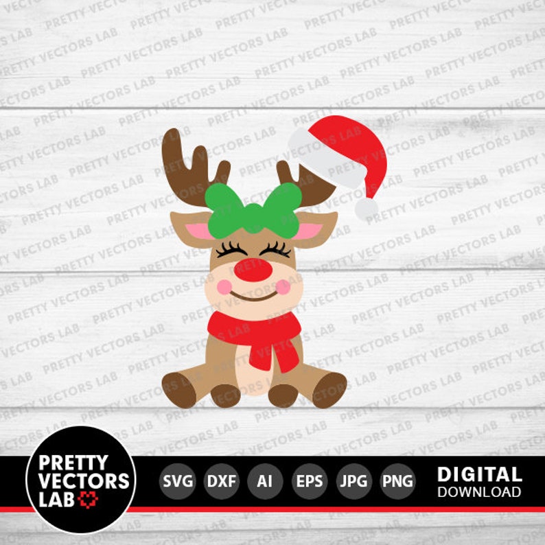 Christmas Svg Girl Reindeer Svg Reindeer With Santa Hat Svg - Etsy