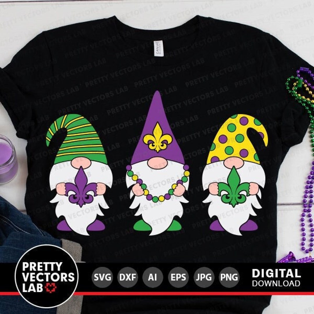 Mardi Gras Gnomes Svg, Mardi Gras Cut Files, Gnome With Beads Svg, Dxf ...